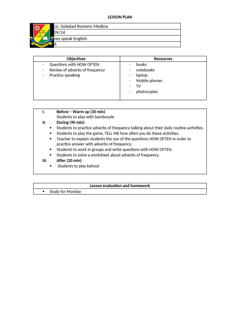 Lesson Plan Class 8 | PDF