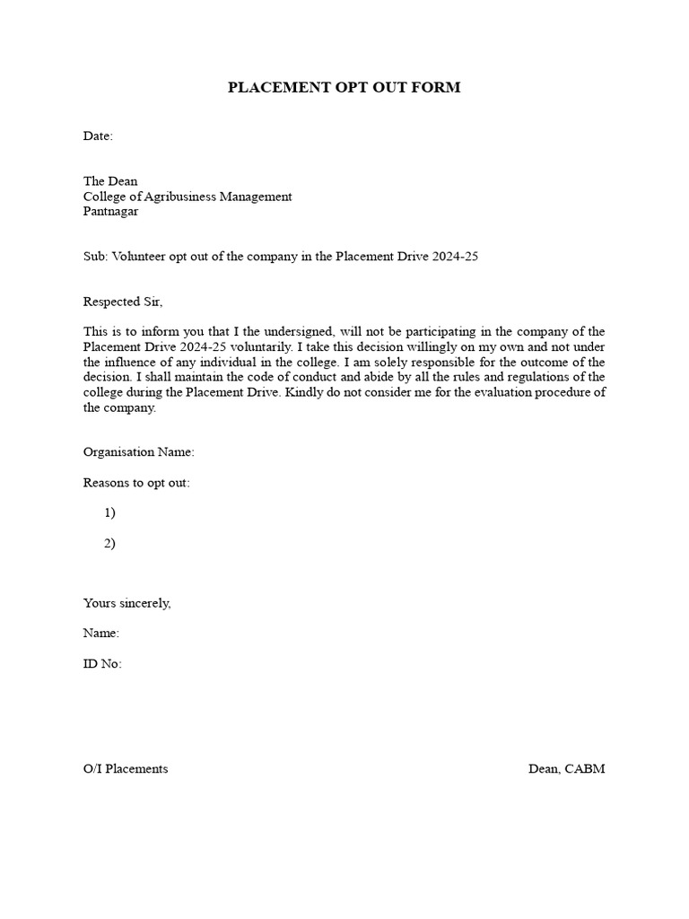 Placement Opt Out Form | PDF
