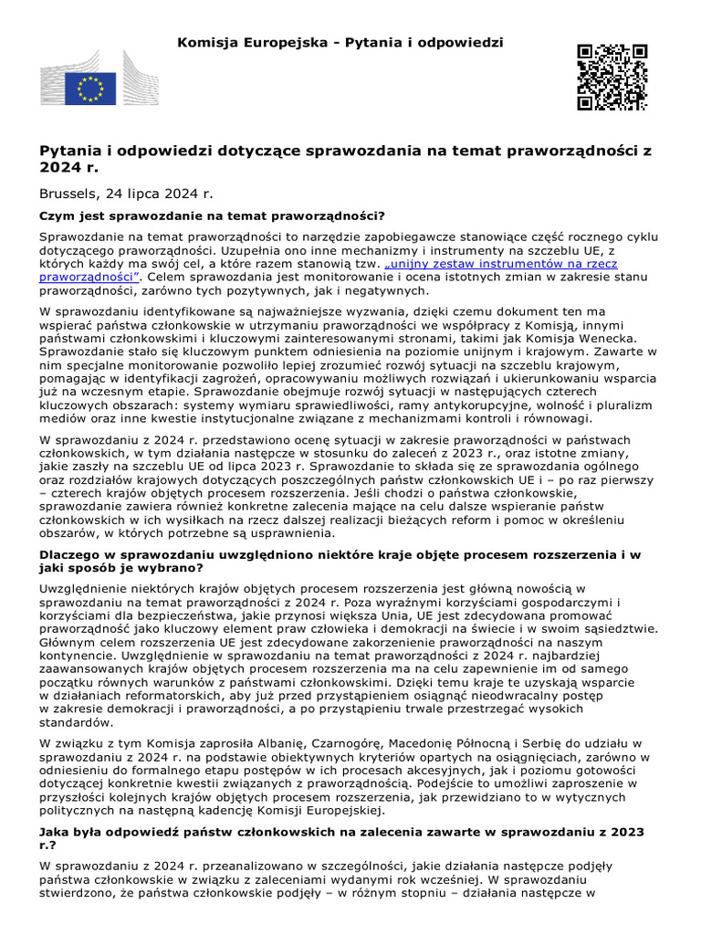 Pytania I Odpowiedzi Dotycz Ce Sprawozdania Na Temat Praworz Dno Ci Z 2024 R. | PDF