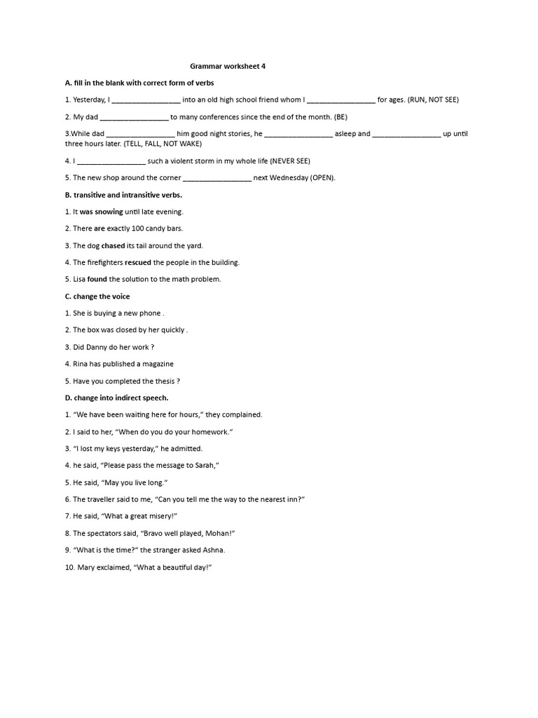 Grammar Worksheet 4 | PDF