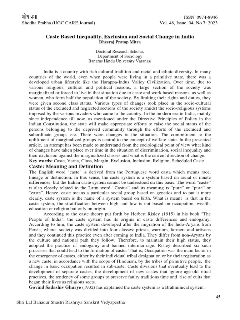 Caste Based Inequality, Exclusion and Social Change in India | PDF ...