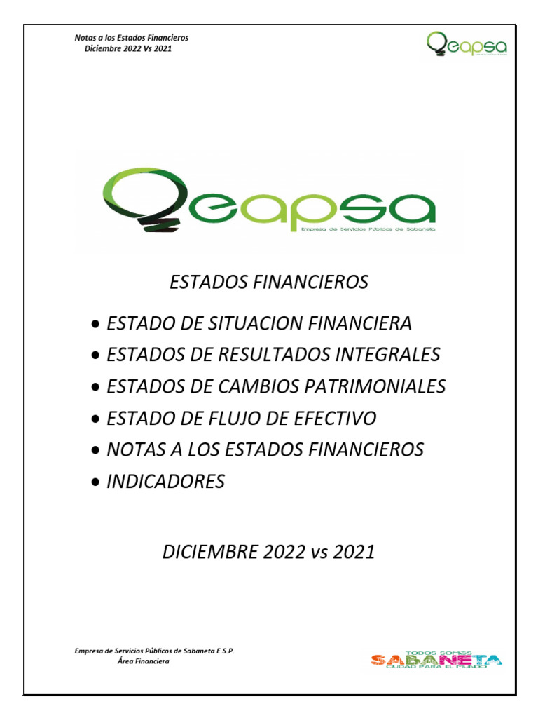 Notas Financieras EAPSA 2022 vs 2021 | PDF | Contabilidad | Inversiones