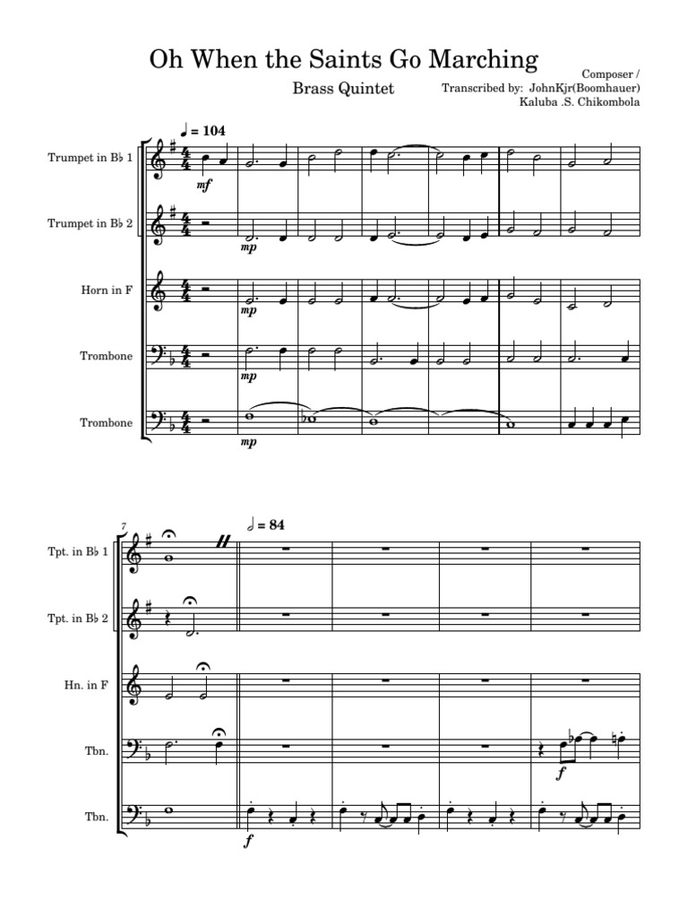 Brass Quintet: Oh When the Saints | PDF | Aerophones | Music Production
