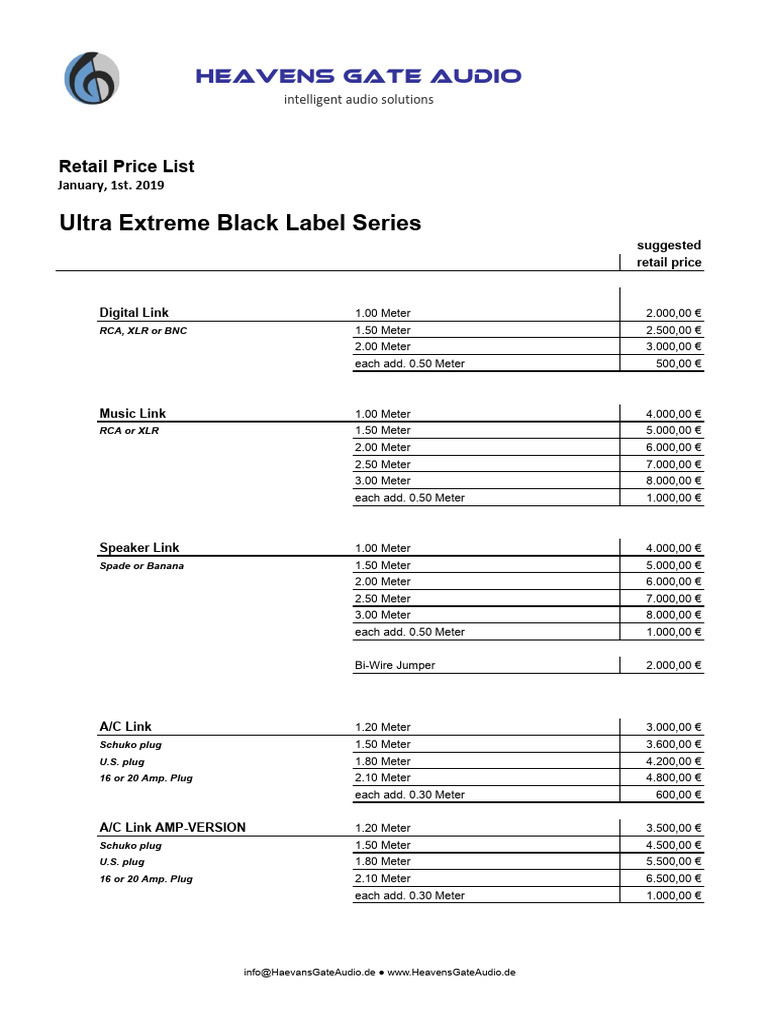 HGA Black Label Retail Price List | PDF | Audio Electronics | Electronics