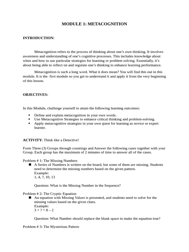 Group 1 Write Up | PDF | Metacognition | Learning Group 1 Write Up | PDF | Metacognition | Learning
