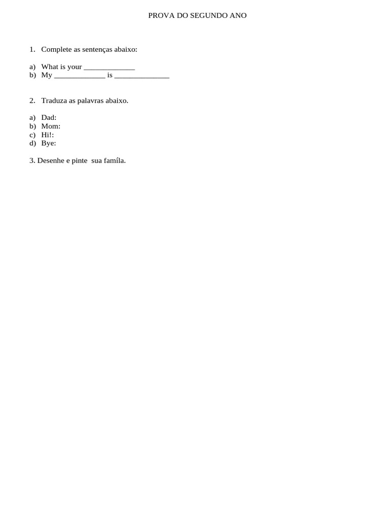 Prova Do Segundo Ano | PDF