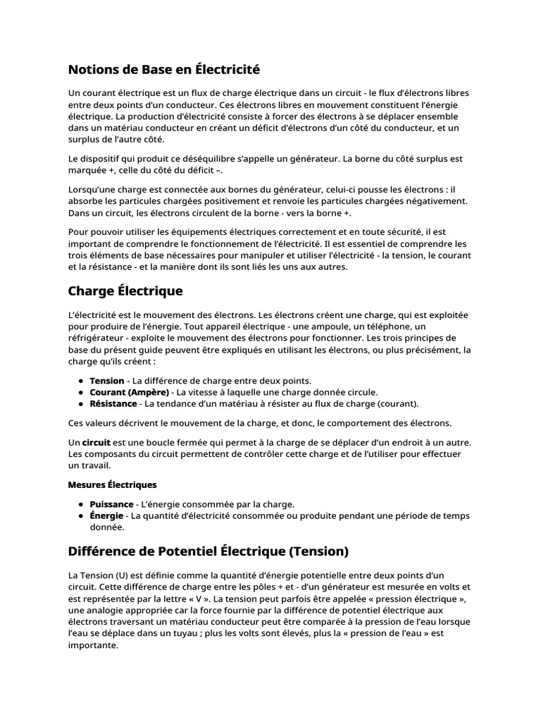 Notions de Base en Électricité | PDF | Courant électrique | Résistance ...