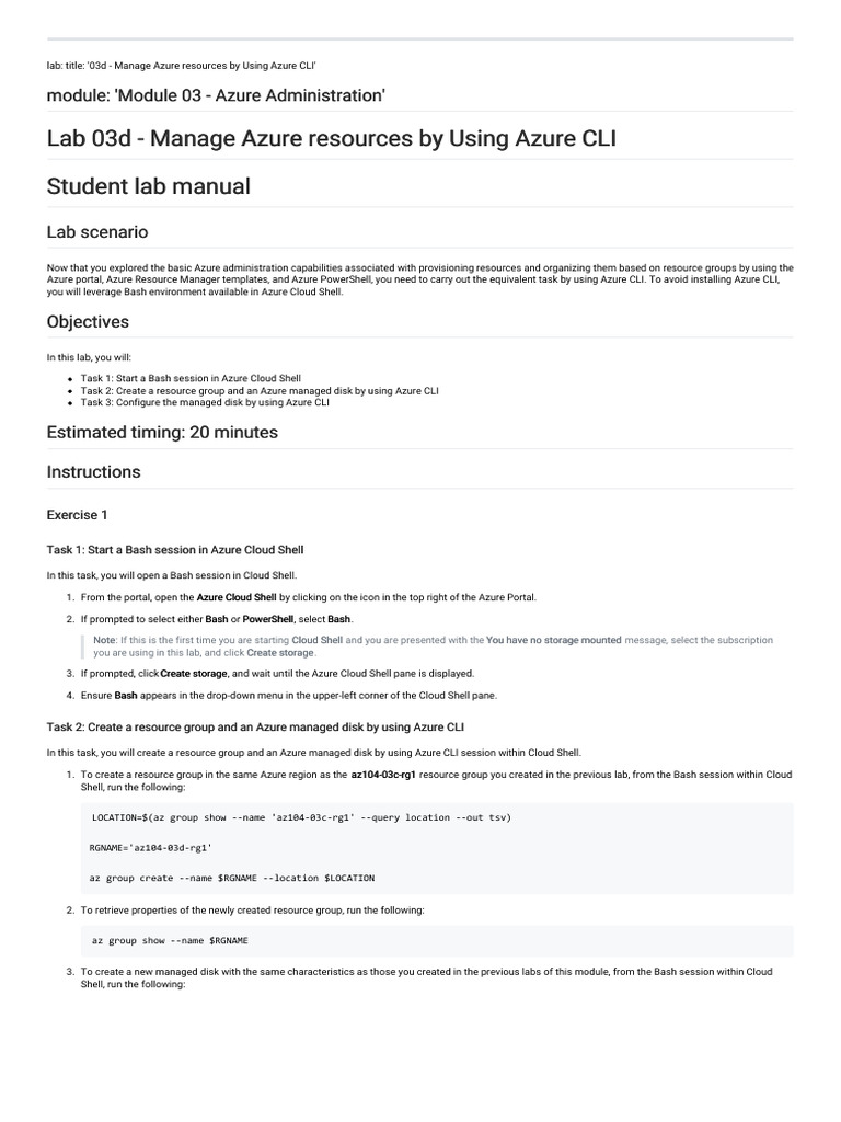 Azure CLI Resource Management Lab | PDF | Shell (Computing) | Command Line Interface