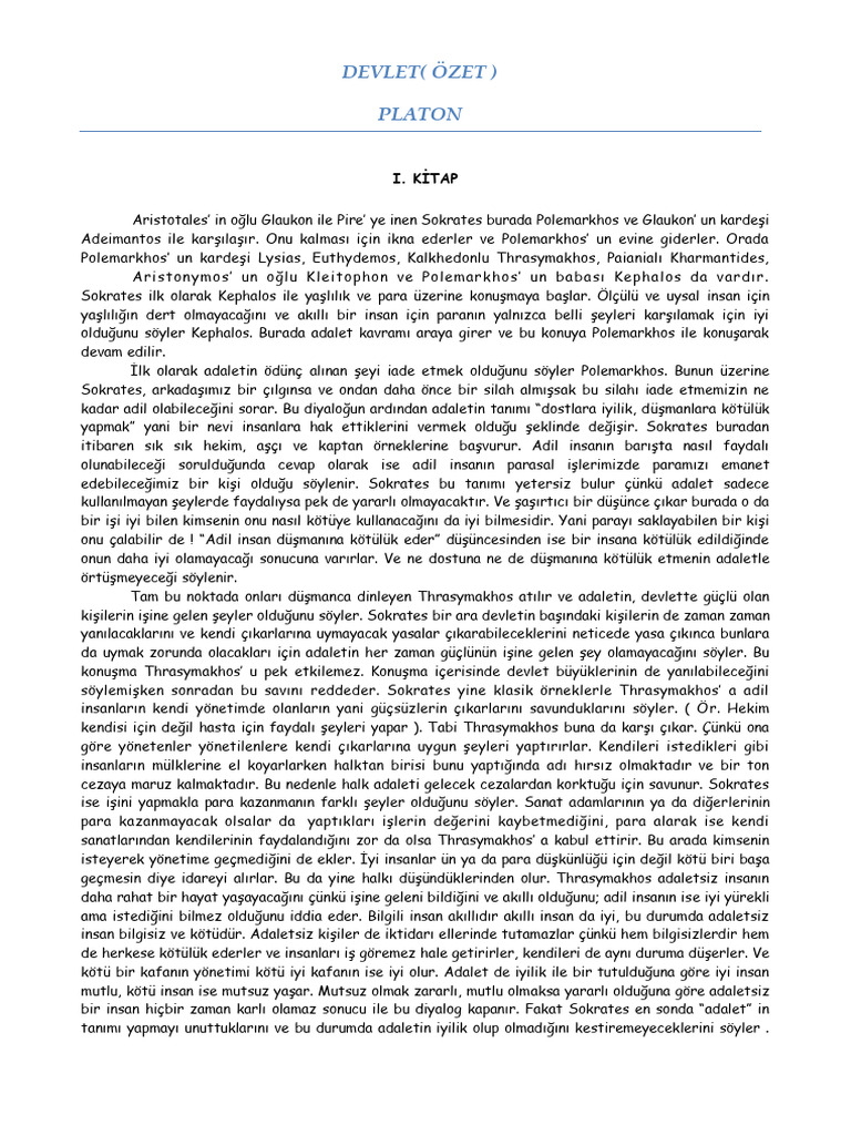 (Platon) Devlet Özeti | PDF