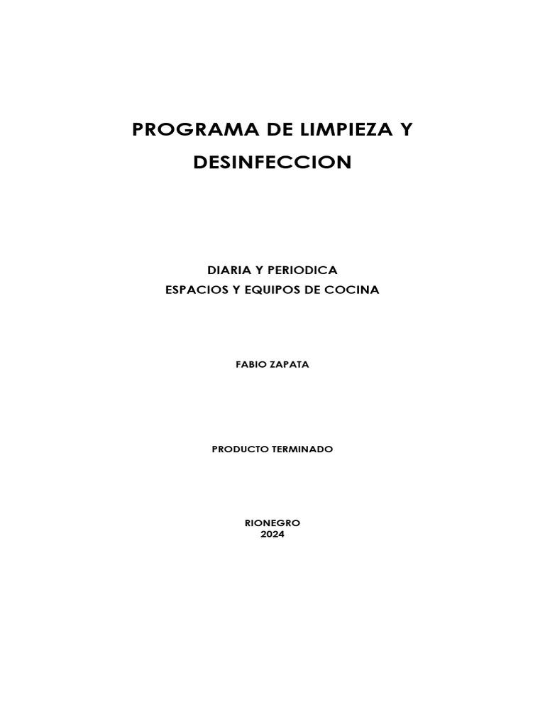Programa de Limpieza y Desinfeccion | PDF | Enfermedades transmitidas por alimentos | Alimentos