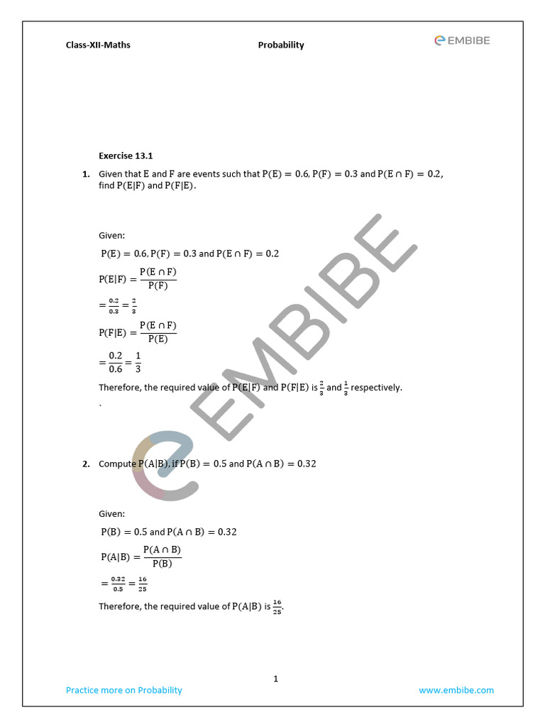 Maths Ch-13 | PDF | Mathematics | Probability Theory