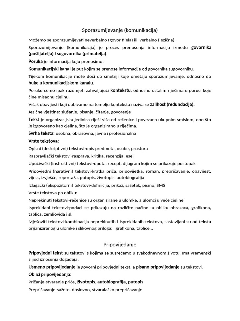 Komunikacija I Pripovijedanje I Opisivanje | PDF