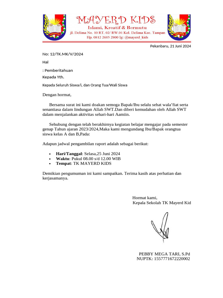 Kop Surat TK Mayerd Kids | PDF
