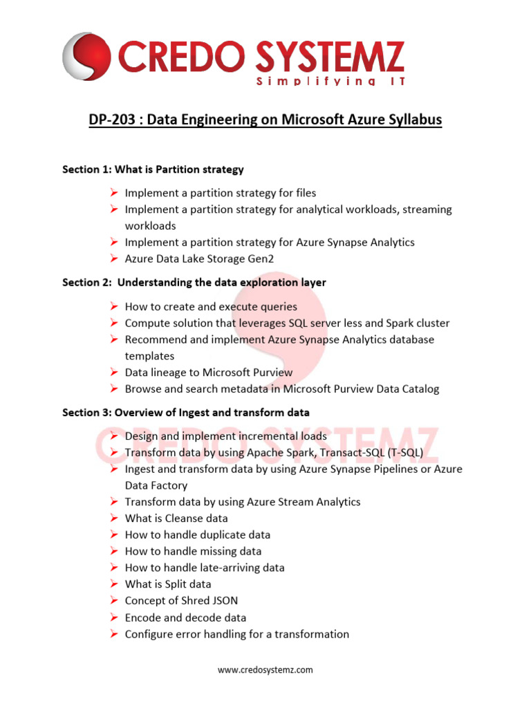 DP 203 Data Engineering Course Syllabus | PDF | Microsoft Azure | Apache Spark