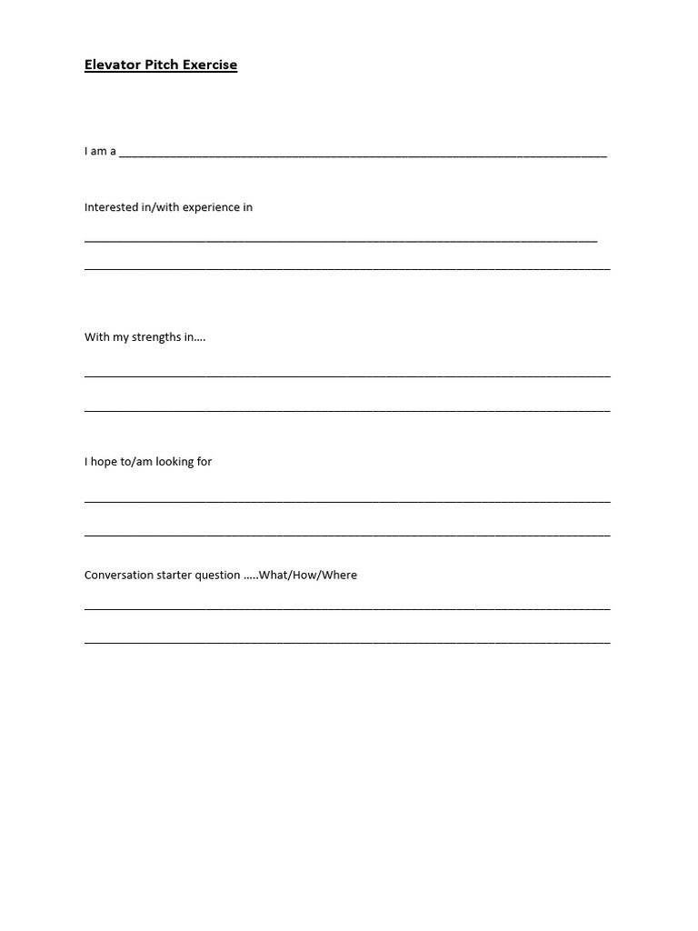 Elevator Pitch Template Exercise | PDF