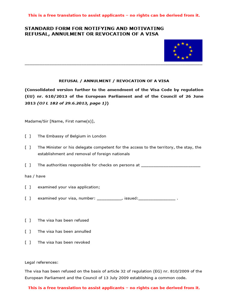 Schengen Refusal Engl 210614 | PDF | Travel Visa | Public Law