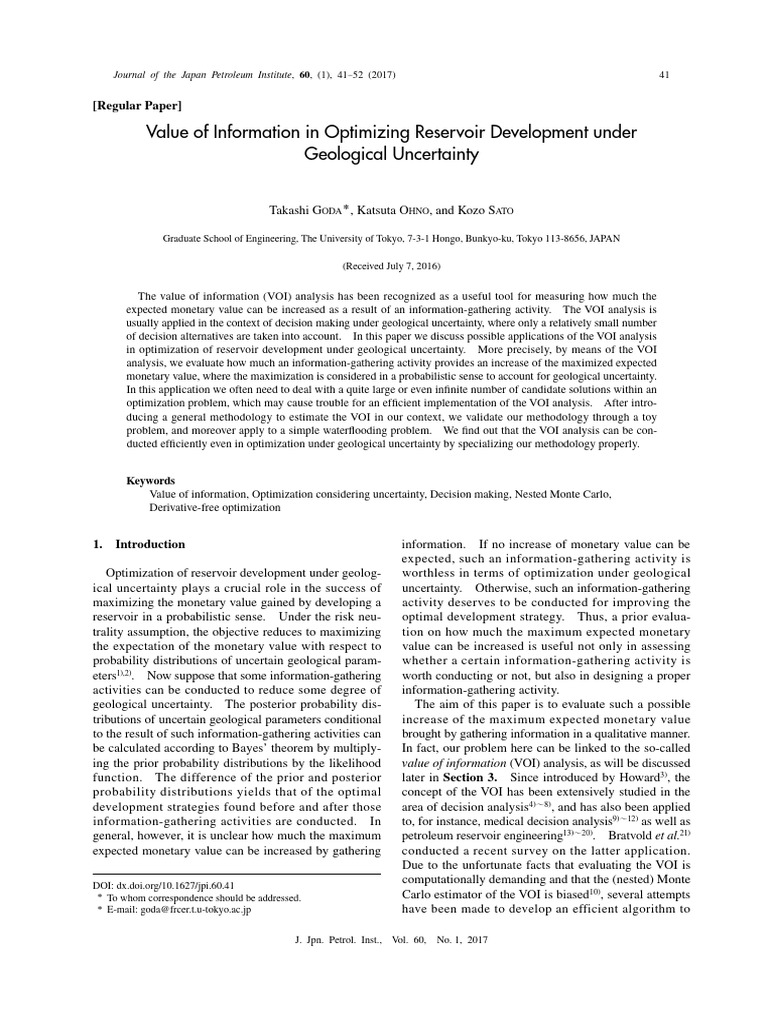 Value of Information in Optimizing Reservoir Development Under ...