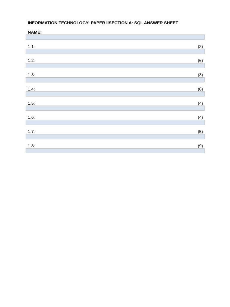 SQL Answer Sheet | PDF
