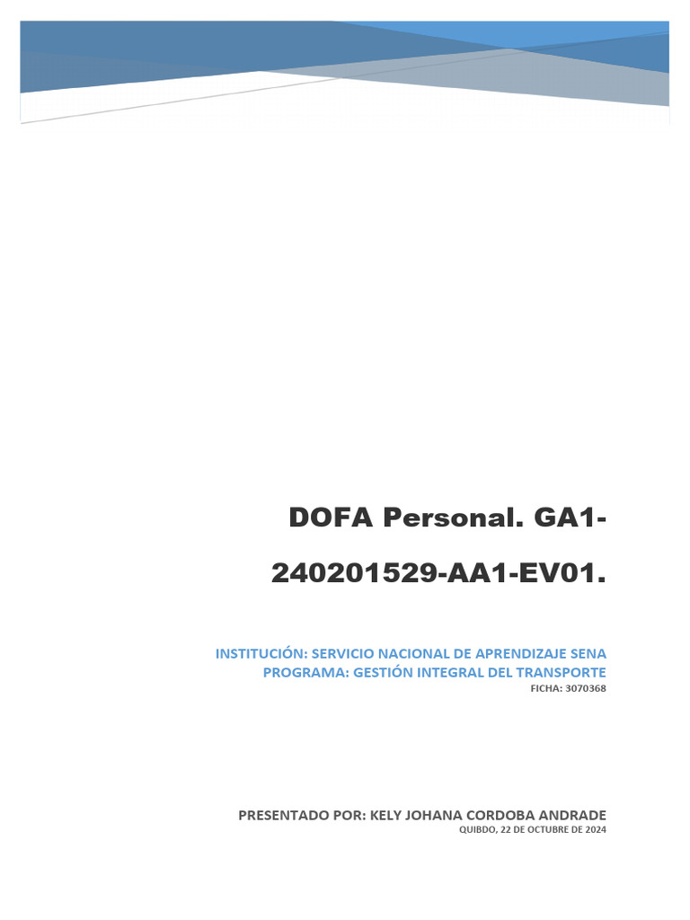 DOFA Personal. GA1-240201529-AA1-EV01. | PDF | Análisis FODA