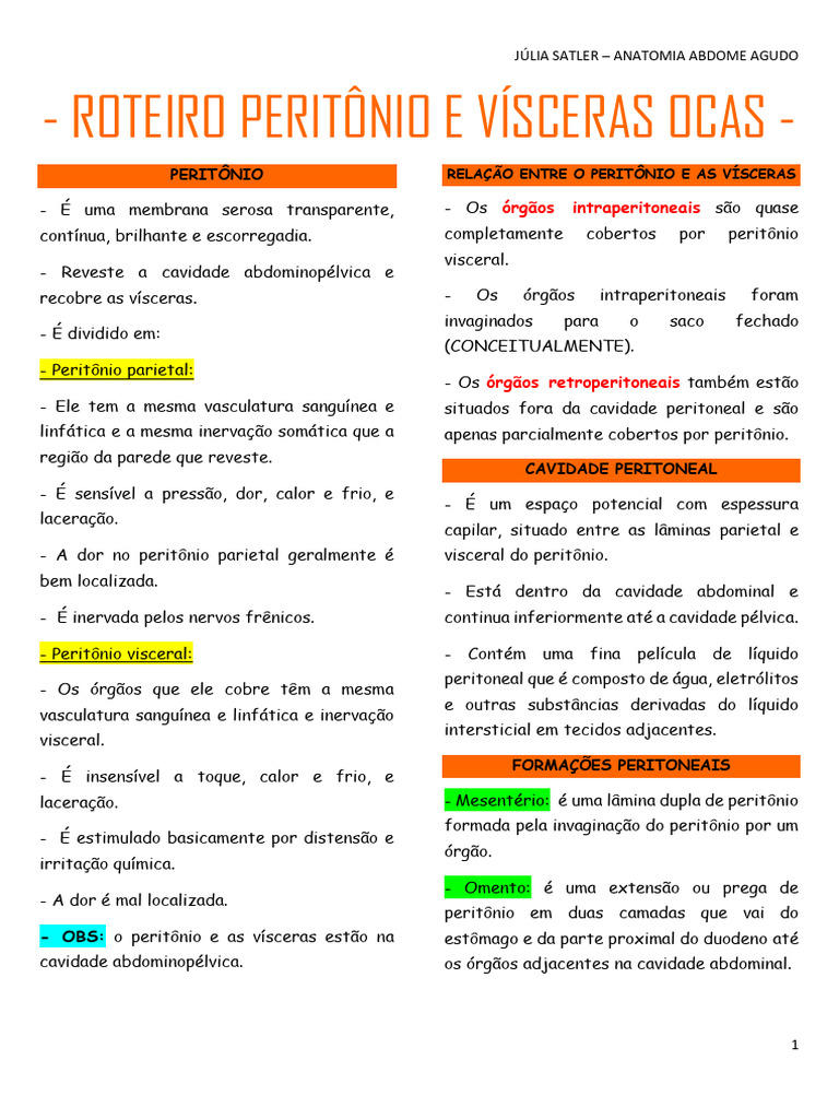 ROTEIRO PL4 | PDF | Peritônio | Abdômen