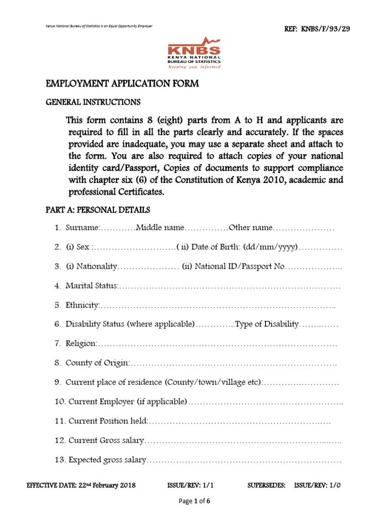 Kenya Employment Application Form | PDF | Professional Certification ...