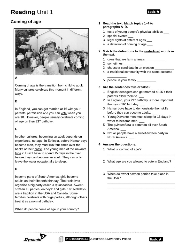 DY3 Basic Reading U1 | PDF | Birthdays | Adults