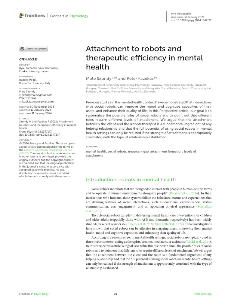 SzondyM Robots Pszicho Cikk | PDF | Attachment Theory | Psychotherapy
