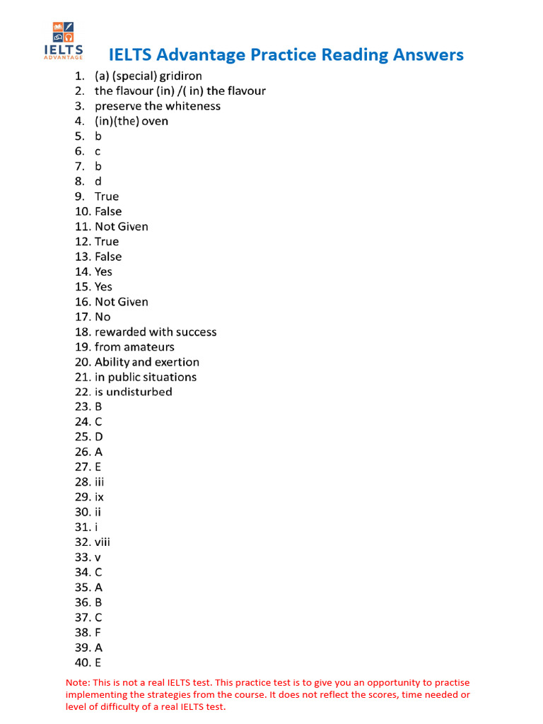 IELTS Advantage Reading Test Answers | PDF | Computers