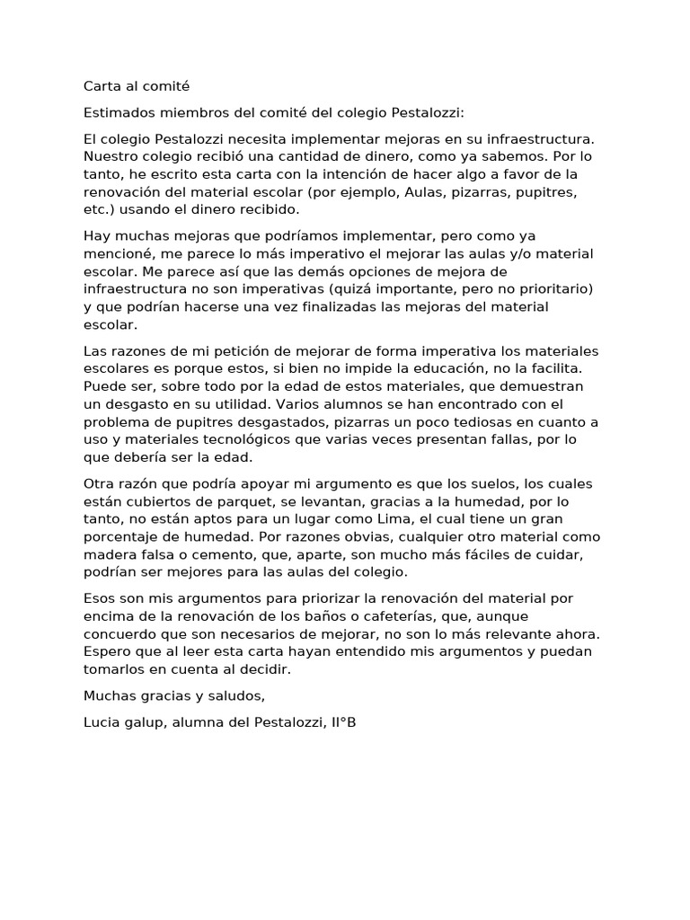 Carta Al Comité | PDF