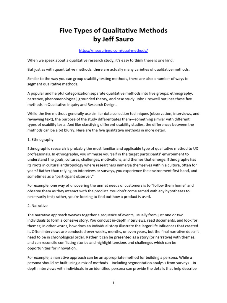 Five Types of Qualitative Methods | PDF | Qualitative Research | Case Study