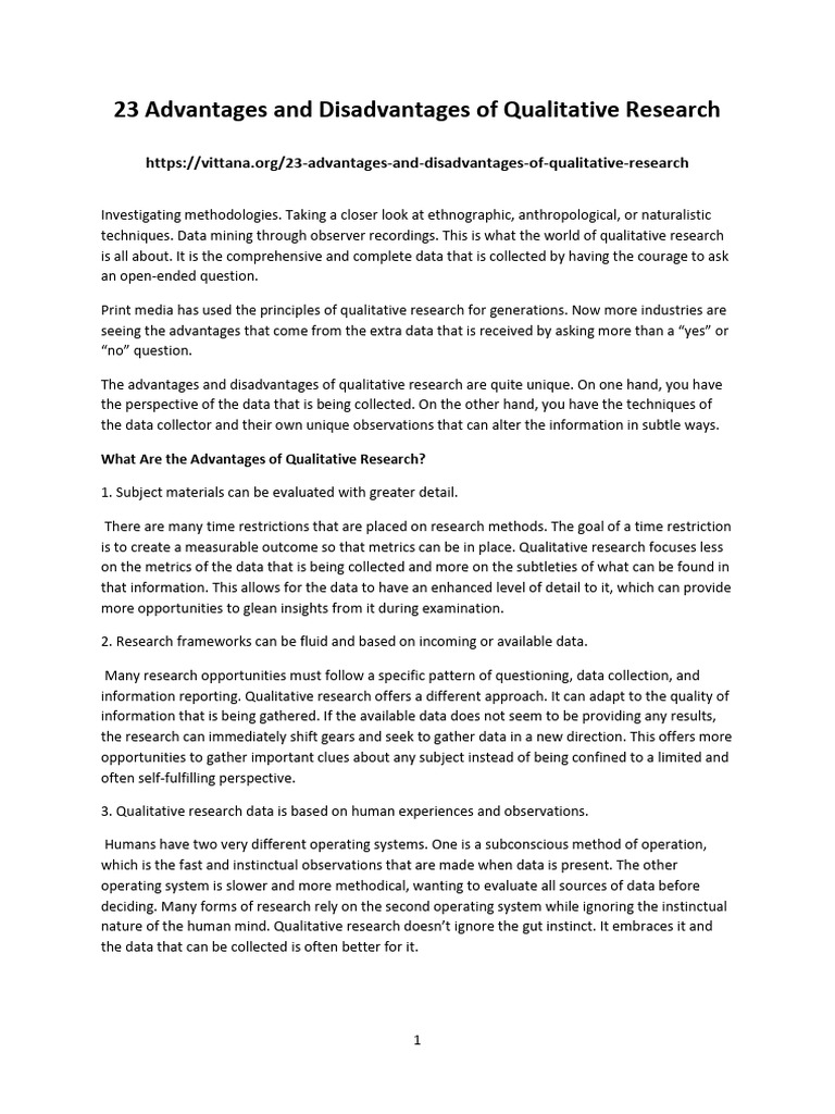 28 Advantages and Disadvantages of Qualitative Research | PDF ...