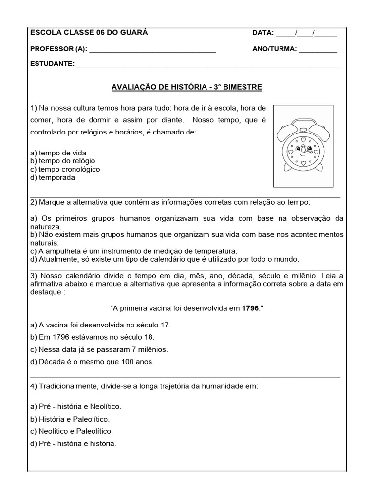 Prova Hist Jessica 3obi | PDF | Tempo | Agricultura