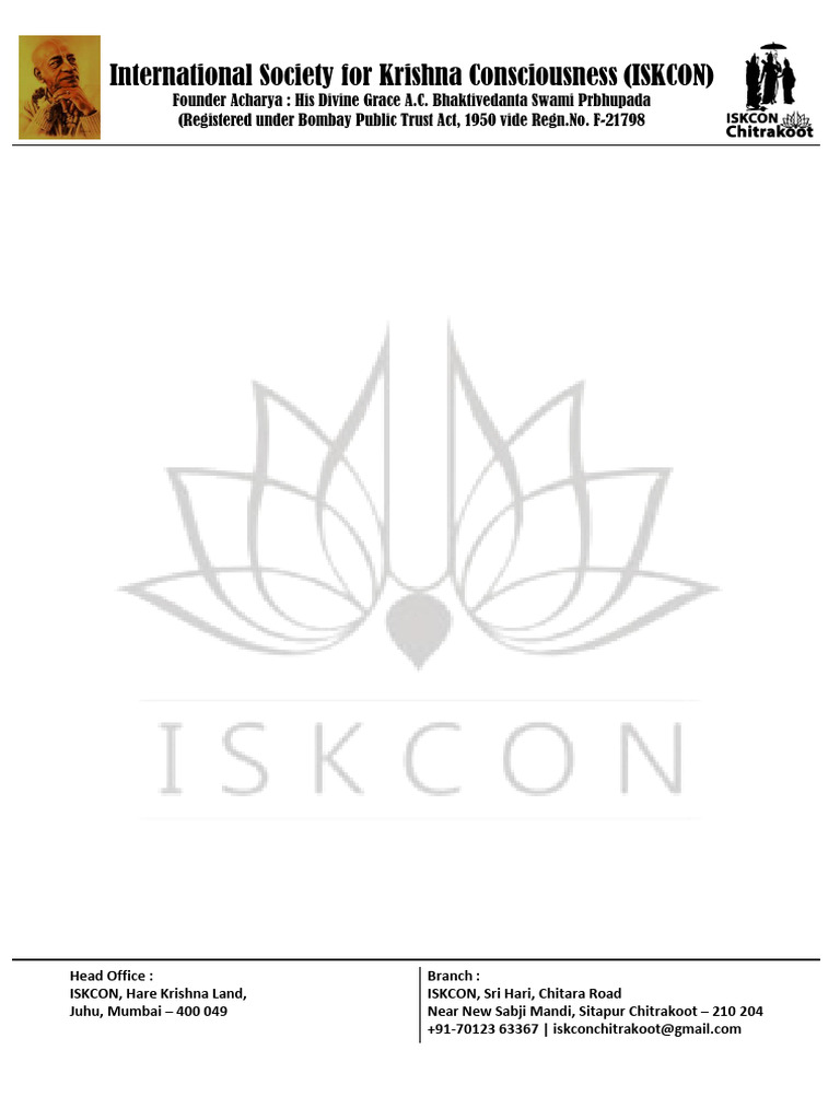 ISKCON: Founder and Contact Information | PDF