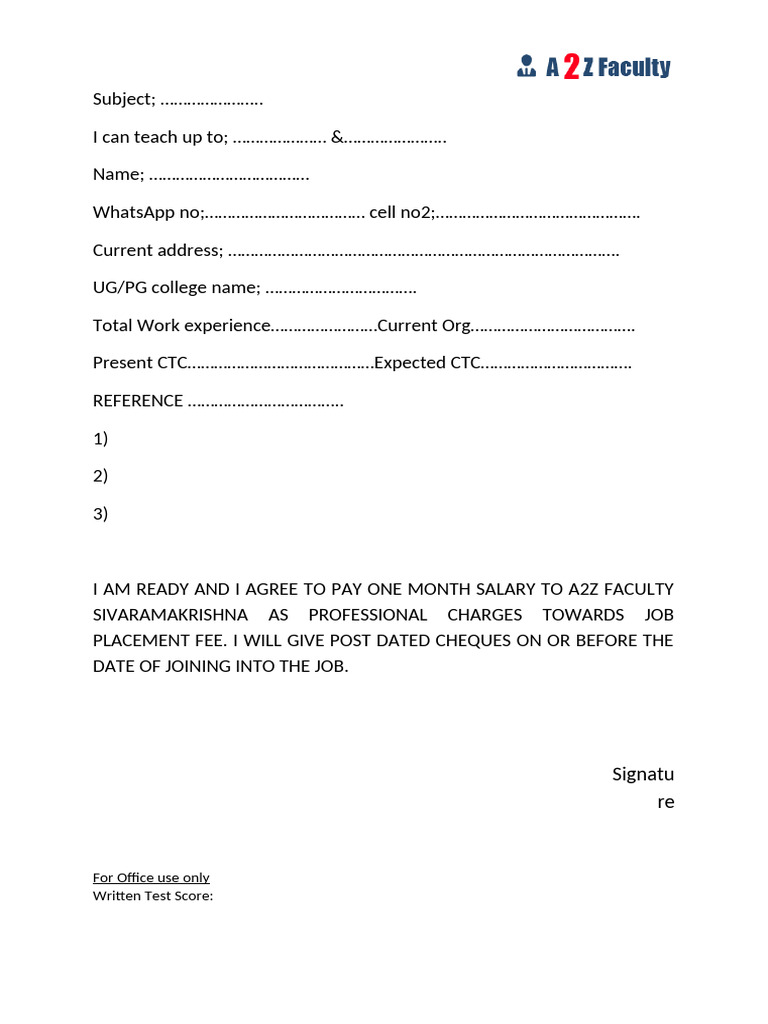 Job Placement Agreement Form | PDF | Career & Growth