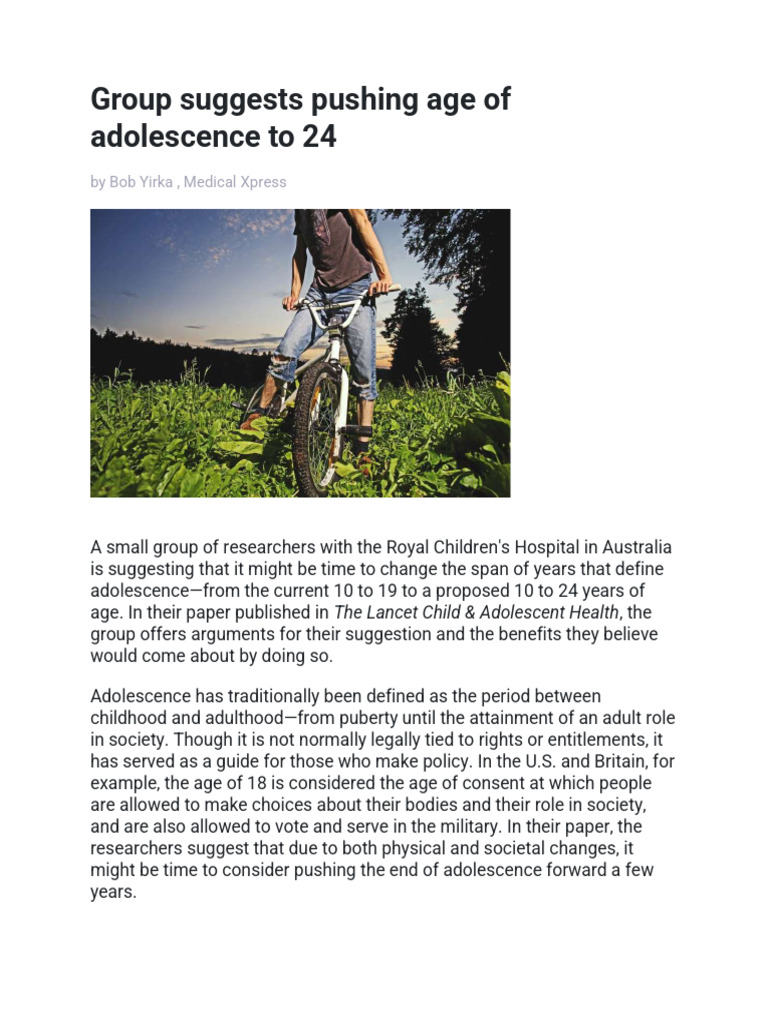 Redefining Adolescence: Age 10 to 24 | PDF | Adolescence | Adults
