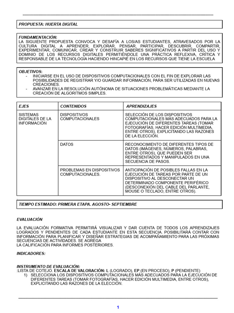 Huerta Digital: Aprendizaje y Tecnología | PDF | Evaluación | Informática
