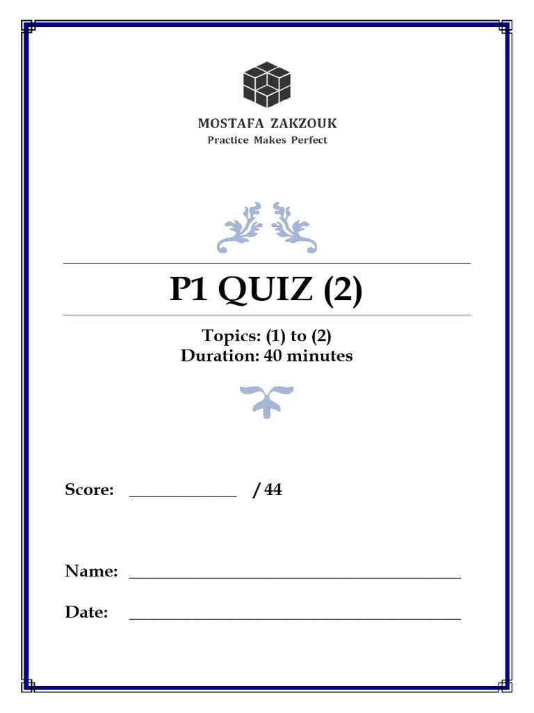P1 - Quiz (2) - QP | PDF | Triangle | Equations