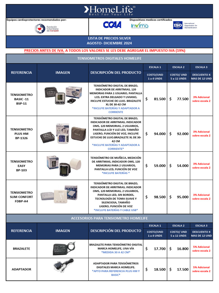 Lista Precios Homelife Silver Agos-Dic | PDF | Bienes manufacturados ...