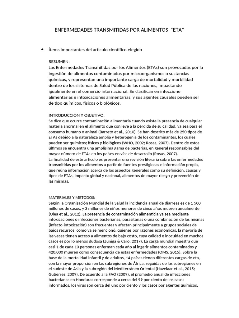 ENFERMEDADES TRANSMITIDAS POR ALIMENTOS | PDF | Enfermedades transmitidas por alimentos | Alimentos