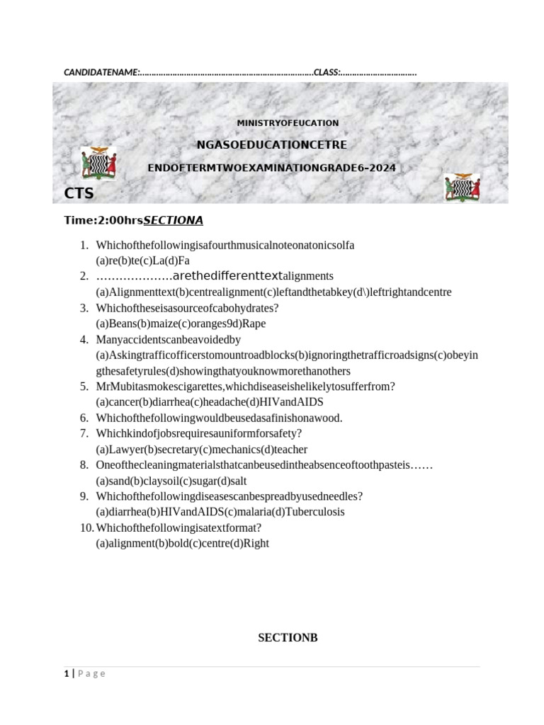 Grade 6 MID OF TERM CTS TEST 1 | PDF