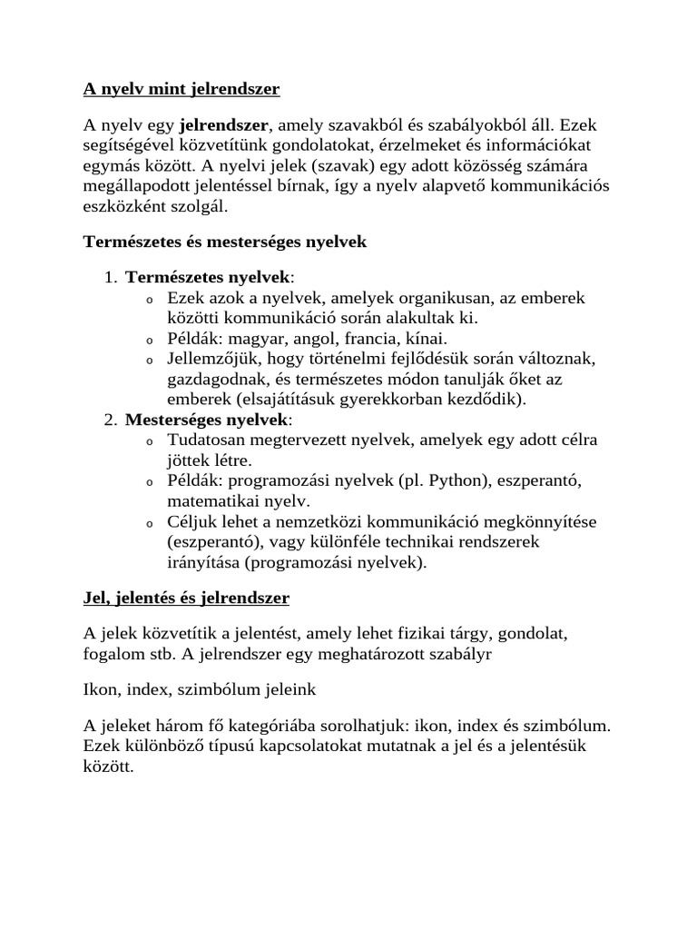 A Nyelv Mint Jelrendszer | PDF
