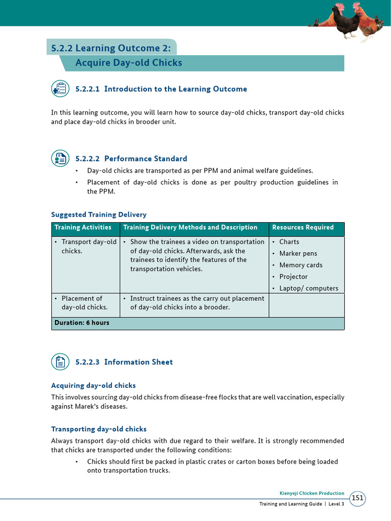 UNIT - 5 - L.O. - 2 - Acquire Day-Old Chicks | PDF | Chicken | Birds