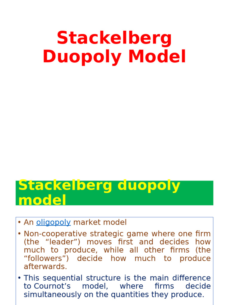 Stackelberg Duopoly Model | PDF | Economic Equilibrium | Mathematical Economics