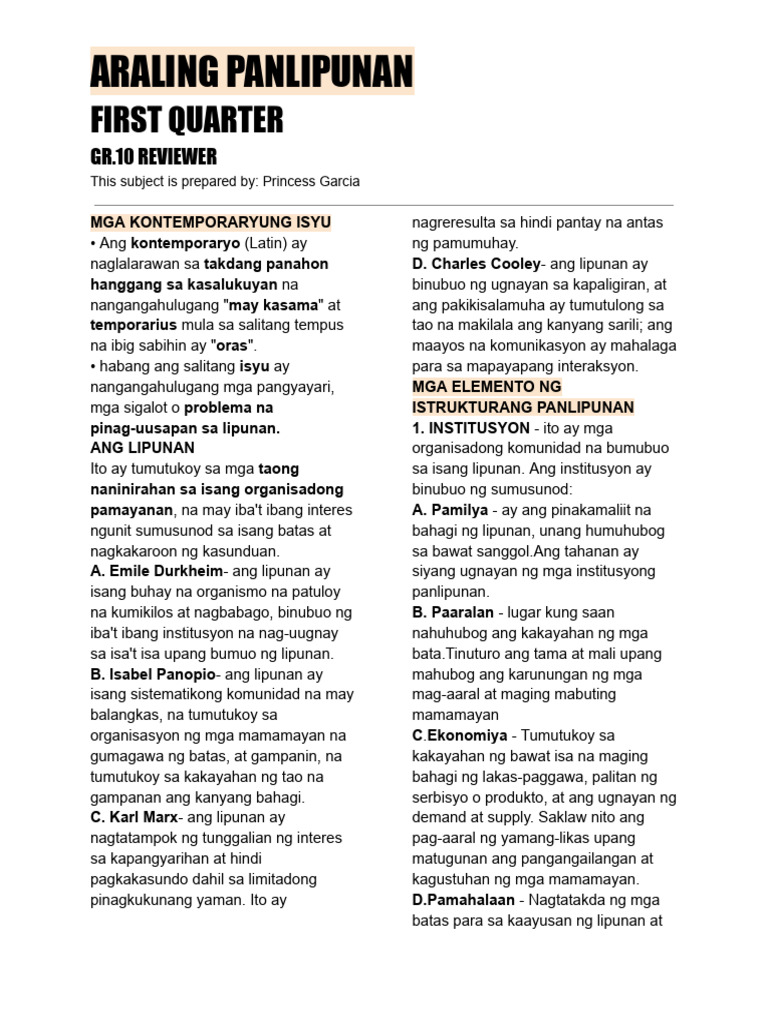 GR 10 Ap Reviewer | PDF