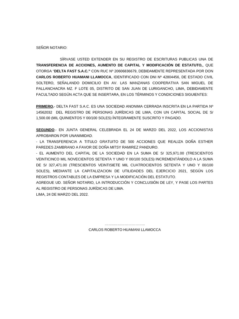 Transferencia de Acciones y Aumento de Capital | PDF | Derecho