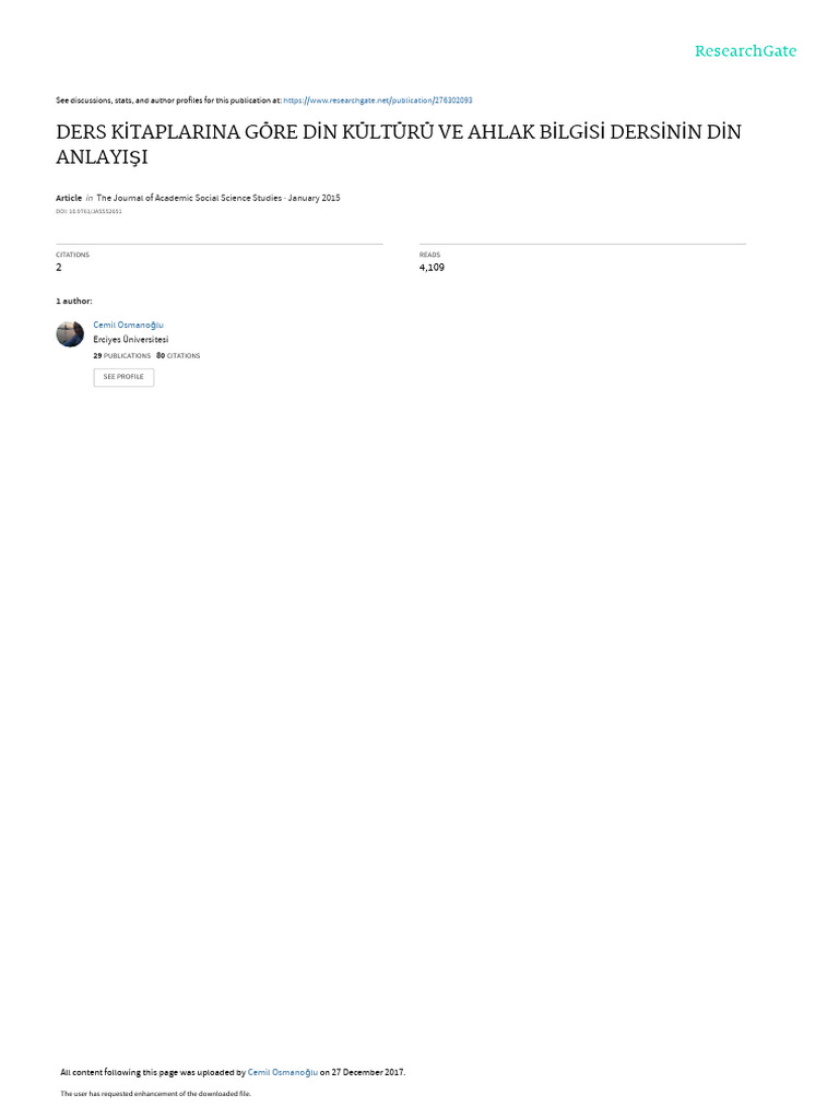 Din Kltrve Ahlak Bilgisi Dersinin Din Anlay | PDF