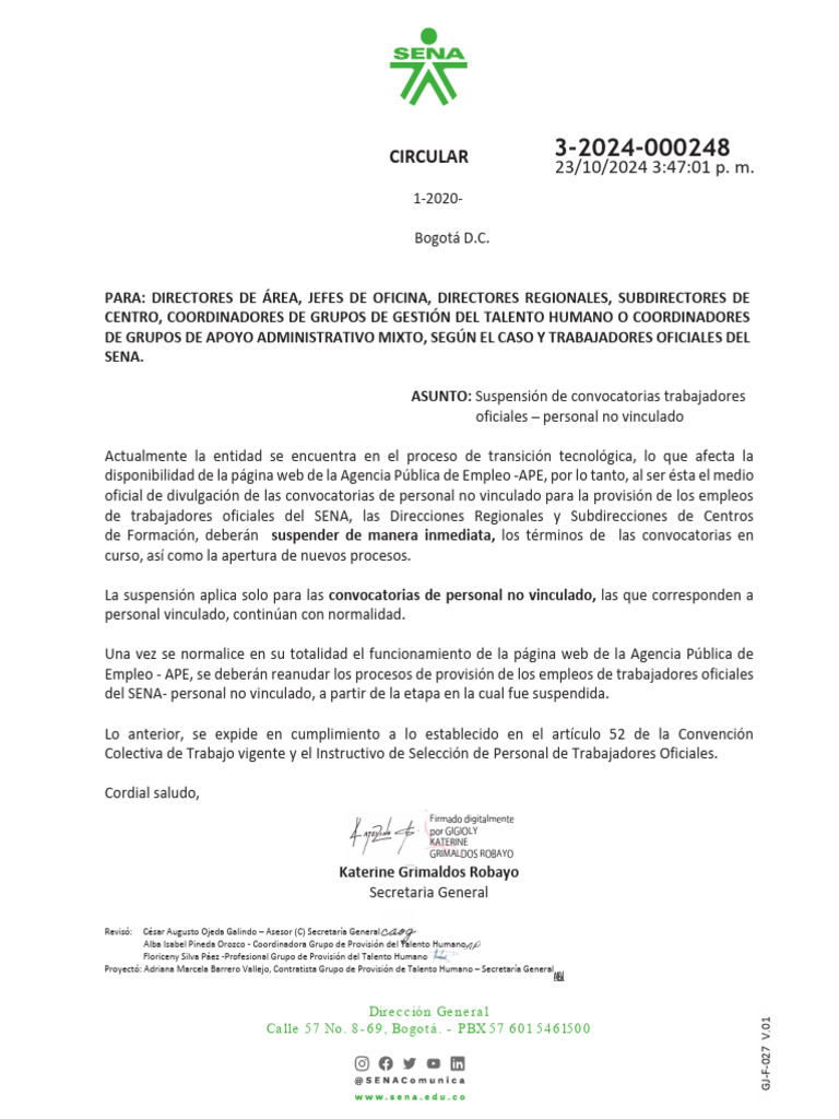 Cir - 01 3 2024 000248 | PDF | Gobierno