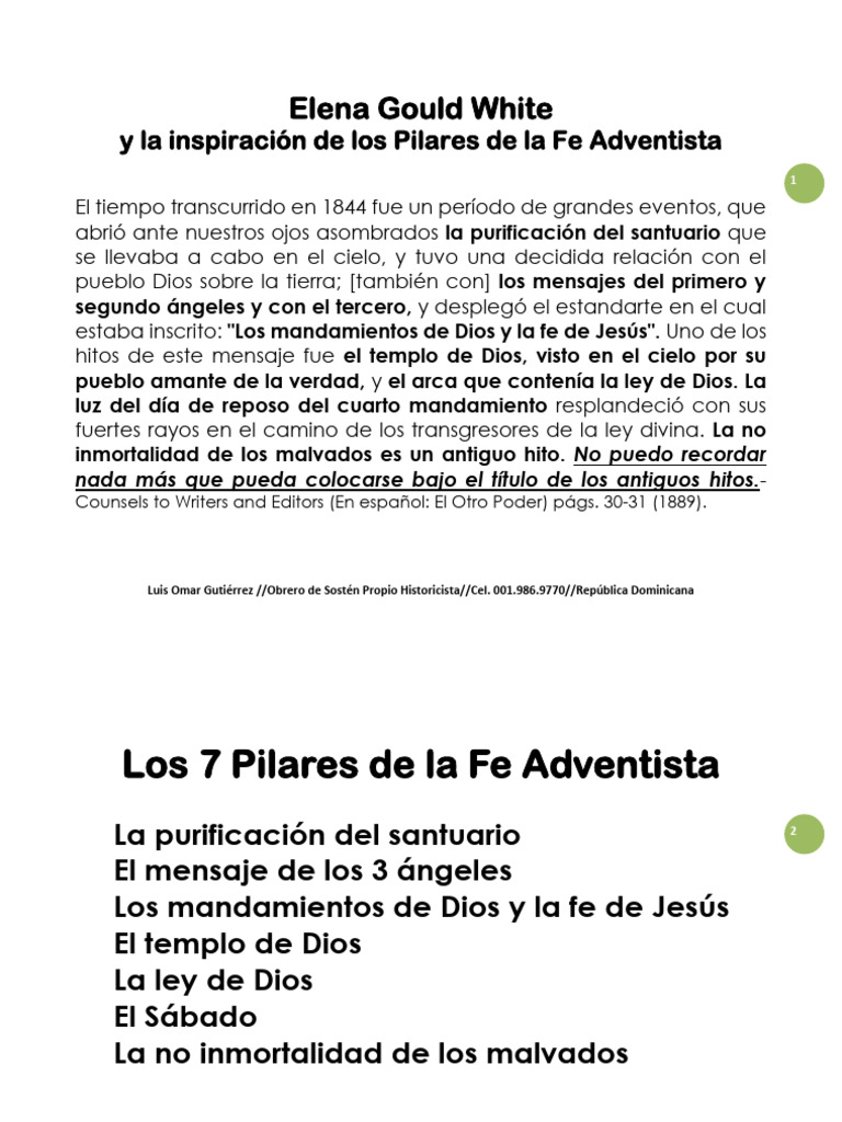 Los 7 Pilares de La Fe Adventista | PDF | Religión y espiritualidad