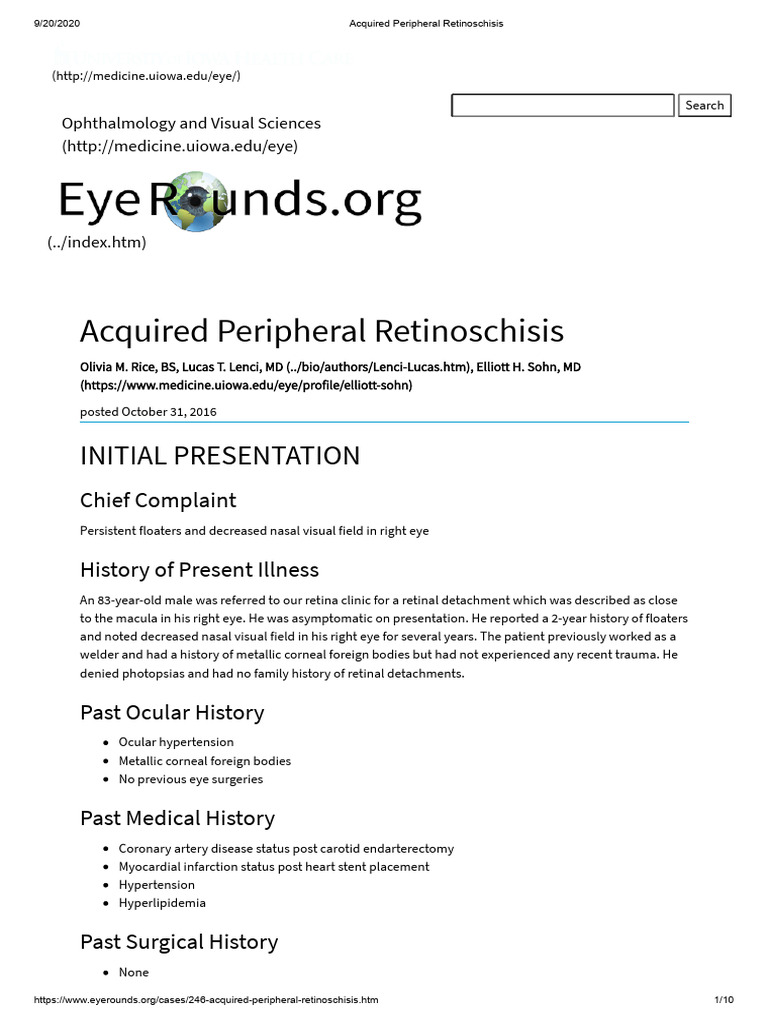 Acquired Peripheral Retinoschisis Overview | PDF | Retina | Ophthalmology