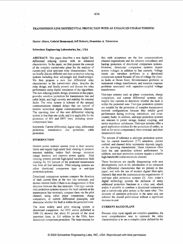 Transmission Line Differential Protection With An Enhanced ...